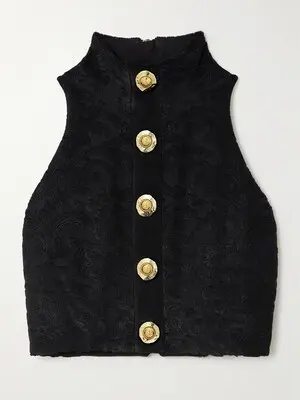 Balmain Cropped Button-embellished Jacquard Top