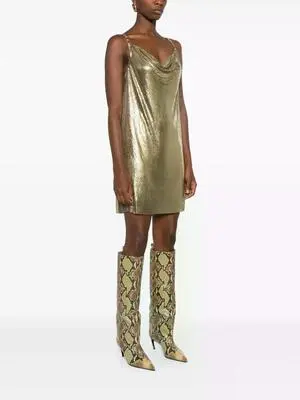 Versace Metal Mesh Draped Cowl Neck Mini Dress