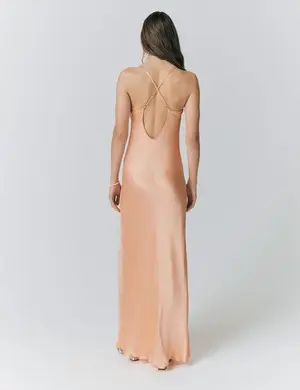 GHOST LONDON Kallie Satin Maxi Slip Dress - Peach