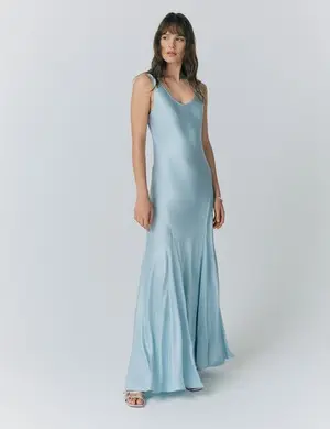 GHOST LONDON Willow Satin Maxi Slip Dress - Light Blue