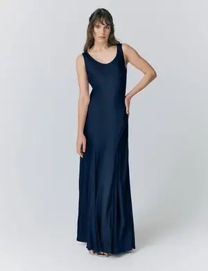 GHOST LONDON Willow Satin Maxi Slip Dress - Navy