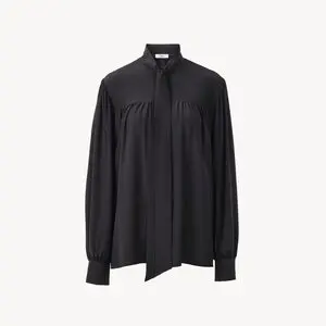 Chloé Maxi Gathered Lavallière Blouse In Crêpe De Chine