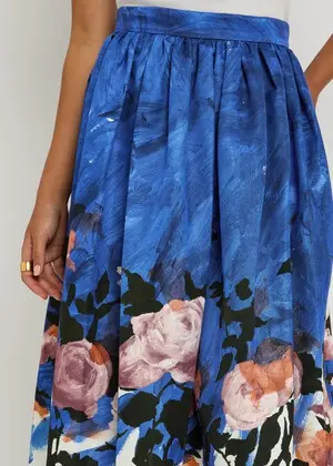 Erdem Printed Faille Midi Skirt