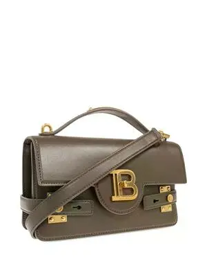 Balmain Leather Shoulder Bag With Logo Plaque