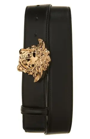 Versace Medusa Head Leather Belt - Black-versace Gold