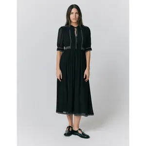 GHOST LONDON Emma Georgette Embroidered Midi Dress - Black