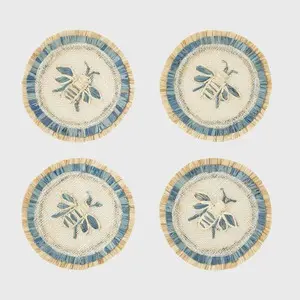 JOANNA BUCHANAN Hand Beaded Or Woven Coasters Blue Bees