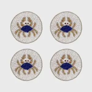 JOANNA BUCHANAN Hand Beaded Or Woven Coasters Blue Crab