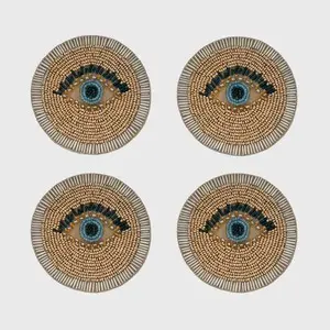 JOANNA BUCHANAN Hand Beaded Or Woven Coasters Blue Evil Eye