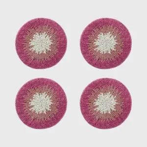 JOANNA BUCHANAN Hand Beaded Or Woven Coasters Dark Pink