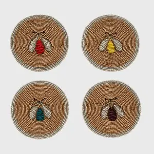 JOANNA BUCHANAN Hand Beaded Or Woven Coasters Gold Bees