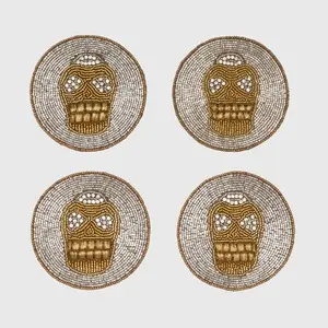 JOANNA BUCHANAN Hand Beaded Or Woven Coasters - Silver Skull
