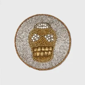 JOANNA BUCHANAN Hand Beaded Or Woven Coasters - Silver Skull