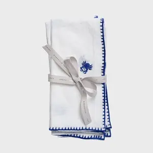 JOANNA BUCHANAN Crab Embroidered Dinner Napkins, White - Blue