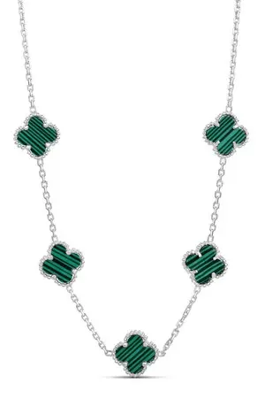 SHYMI Clover Frontal Necklace Silver/ Malachite