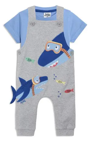 JOJO MAMAN BEBE Shark Appliqué Romper & T-shirt Set - Marl Grey