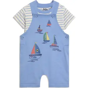 JOJO MAMAN BEBE Boat Appliqué Overalls & T-shirt Set - Blue