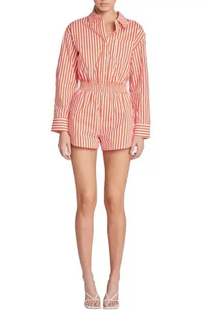 English Factory Stripe Cotton Romper - Orange