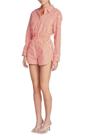 English Factory Stripe Cotton Romper - Orange