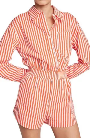 English Factory Stripe Cotton Romper - Orange