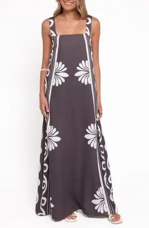 PETAL & PUP Valeria Print Maxi Dress - Espresso