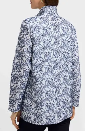 Foxcroft Carolina Floral Embroidered Cotton Button-up Shirt - White/navy