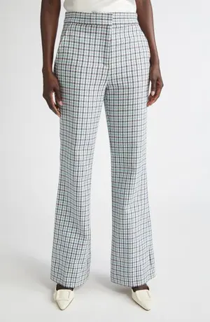 St. John Houndstooth Stretch Cotton Flare Leg Pants