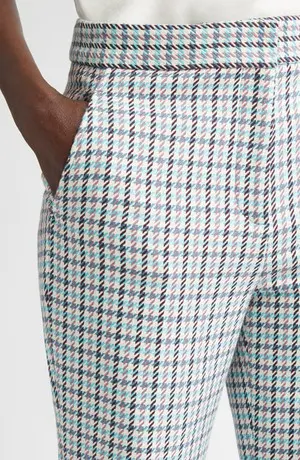 St. John Houndstooth Stretch Cotton Flare Leg Pants