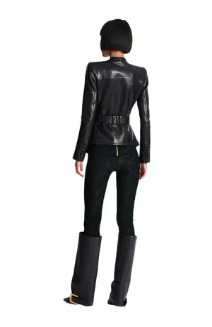 Balmain 1-button Belted Leather Jacket - Black
