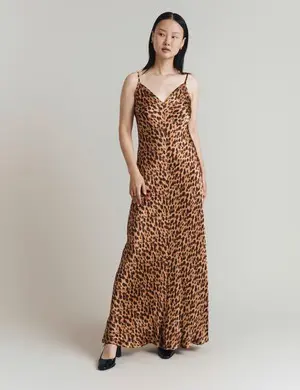 GHOST LONDON Eden Leopard Satin Maxi Slip Dress