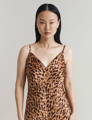 GHOST LONDON Eden Leopard Satin Maxi Slip Dress