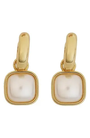 PANACEA Square Faux Pearl Drop Hoop Earrings - Ivory