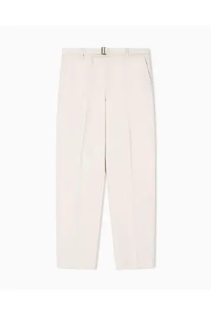 Emporio Armani Cotton Blend Trousers With Belt - Natural