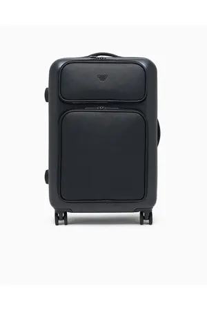 Emporio Armani Medium Carry-on Trolley Suitcase With Regenerated Saffiano Detail - Black