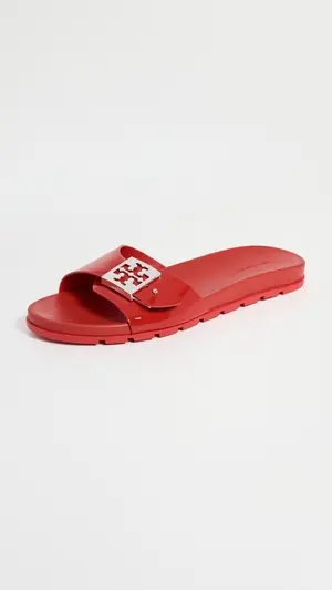 Tory Burch Buckle Slides - Lipstrick Red/silver