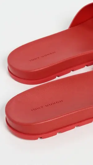 Tory Burch Buckle Slides - Lipstrick Red/silver