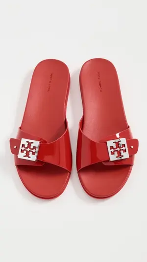 Tory Burch Buckle Slides - Lipstrick Red/silver