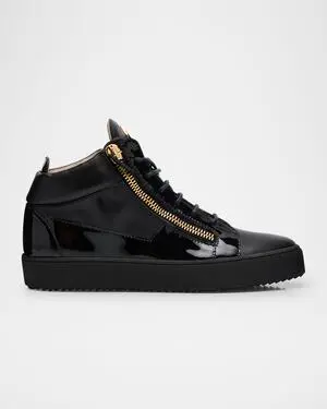 GIUSEPPE ZANOTTI Mixed-Leather Mid-Top Sneakers - Nero