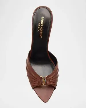 Saint Laurent Babylone Leather Mule Sandals - Brown