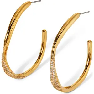Nadri Large Alma Ribbon Hoop Earrings - Gold