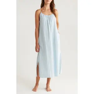 Lunya Airy Cotton Nightgown - Azure Stripe