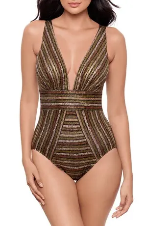 MIRACLESUIT® Sparkle Sands Odyssey Plunge One-piece Swimsuit - Black/ Multi