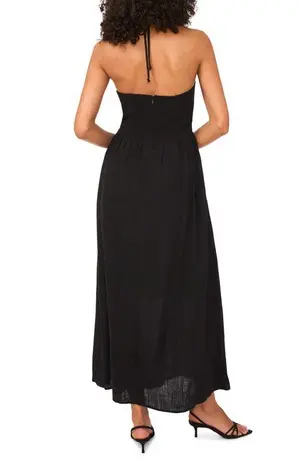 Halogen Keyhole Halter Maxi Dress - Rich Black
