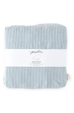 PEHR Organic Cotton Seersucker Crib Sheet - Marine Blue