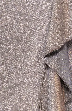 XSCAPE EVENINGS One-shoulder Ruffle Detail Glitter Knit Gown - Sand