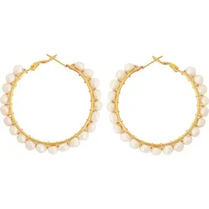 PANACEA Freshwater Pearl Embellished Hoop Earrings