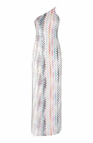 Missoni Long One-shoulder Cover-up With Zig Zag Pattern