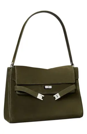 Tory Burch Lee Radziwill Large Suede Shoulder Bag - Dark Leccio