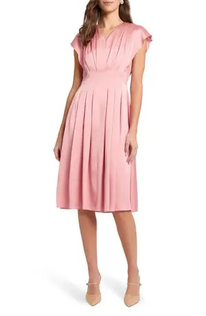 Misook Pleated Charmeuse Fit & Flare Dress