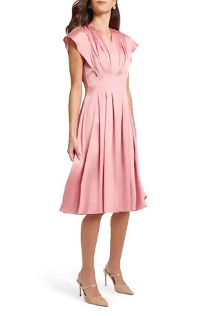 Misook Pleated Charmeuse Fit & Flare Dress